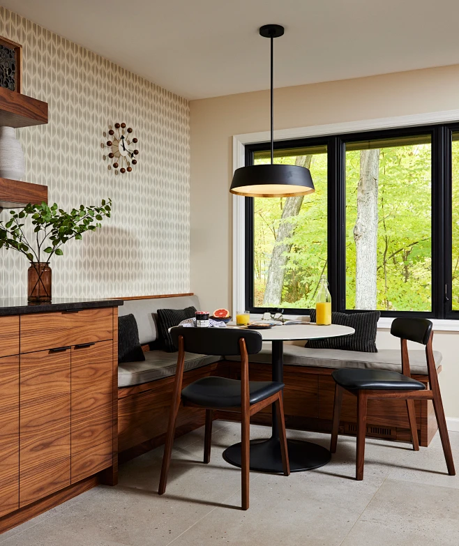 Breakfast nook - large transitional porcelain tile and gray floor ...