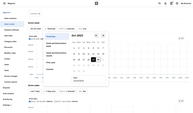 Square/Reports/ Sales trends-时间筛选样式/昨天选择-花瓣网