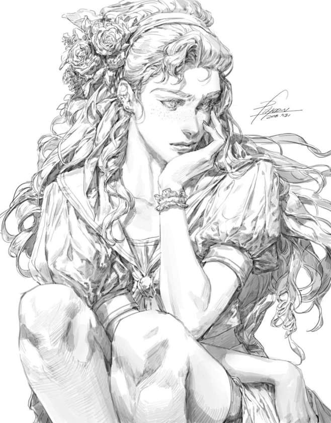 韩国画师pilyeon作品欣赏55p 韩风 线稿-花瓣网