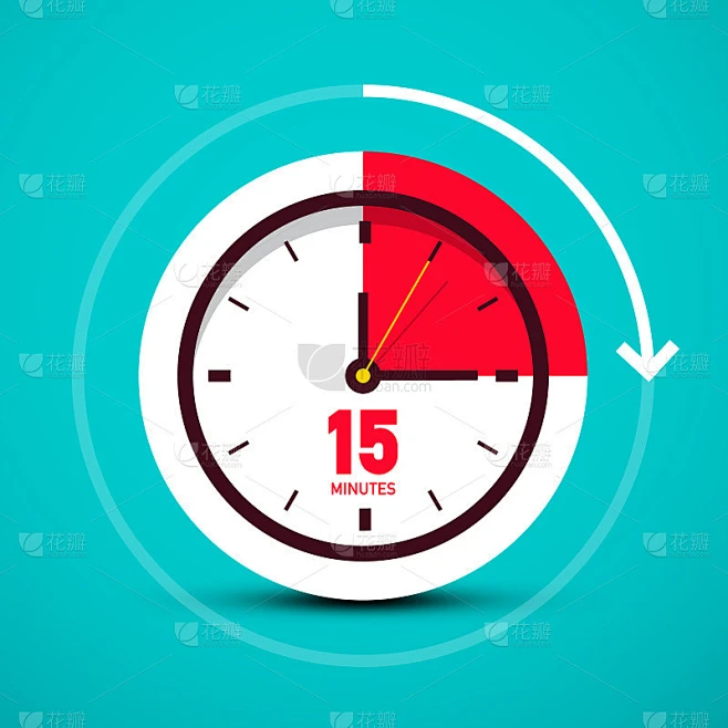 Fifteen 15 Minutes Time Symbol. Analog Clock Icon.素材-花瓣网