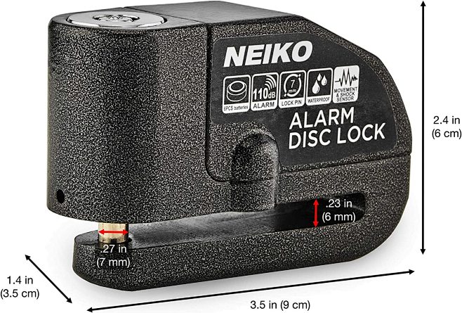 Amazon.com: NEIKO 52908A 摩托车锁防盗带警报器,摩托车盘锁带闹钟,磁盘锁防盗运动传感器,安全锁刹车,摩托车、自行车等 ...