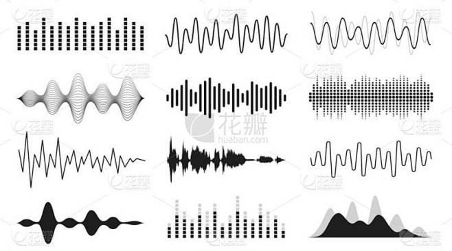 一组声波。模拟和数字线波形。音乐声波，均衡器和录音概念。电子声音信号，语音录制