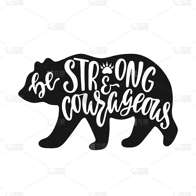 Born to be wild. Inspirational quote with bear sil素材-花瓣网