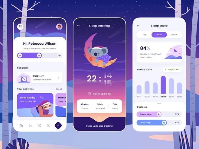 Sleep Monitoring App Design app application chart clock day design gradient habit illustration ...