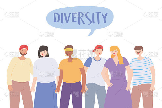 不同种族和多元文化的人性格不同的卡通