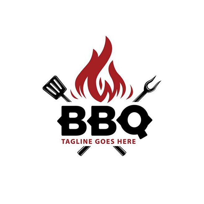 Barbecue logo with bbq logotype and fire concept in combination with s