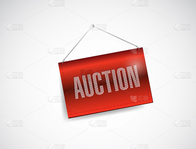 Auction red hanging banner illustration design