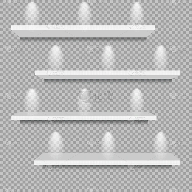 realistic white shelves on a transparent素材-花瓣网