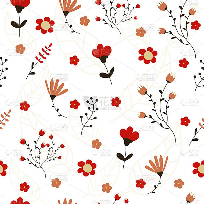 Vector floral pattern in doodle style with flowers