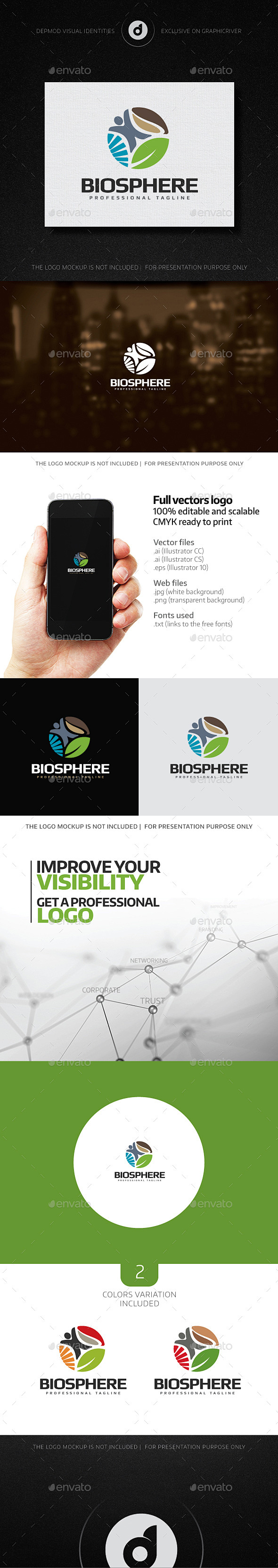 生物圈的标志——自然标志模板Biosphere Logo - Nature Logo Templates细菌,生物、生物、生物,生物学家 ...