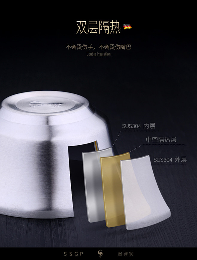 SSGP 双层304不锈钢碗儿童防烫防摔双层隔热食堂打饭碗成人刻度碗-tmall.com天猫