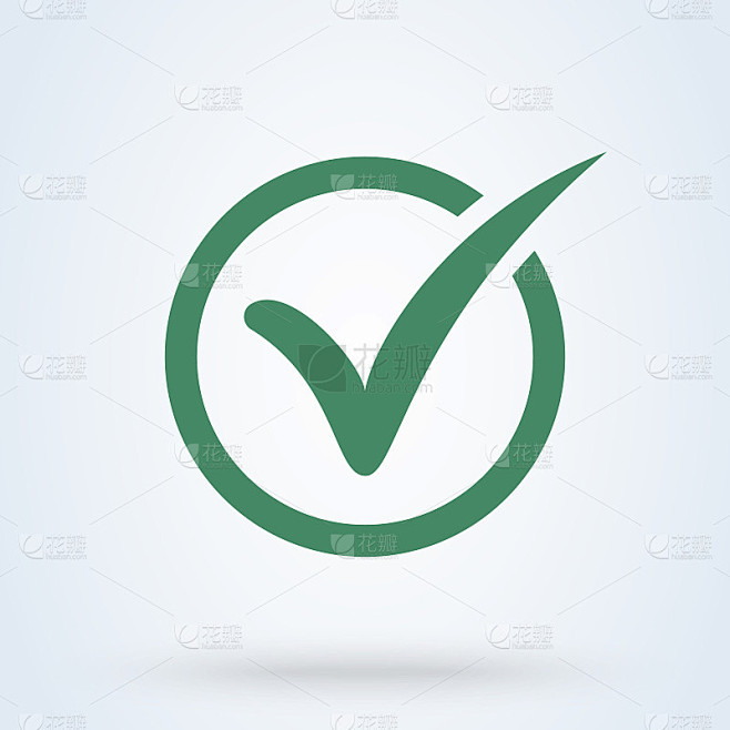 Green check mark icon in a circle. Tick symbol in