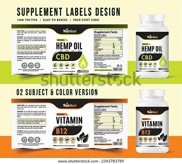 multi vitamin or food supplement sticker bottle jar label design banner ...