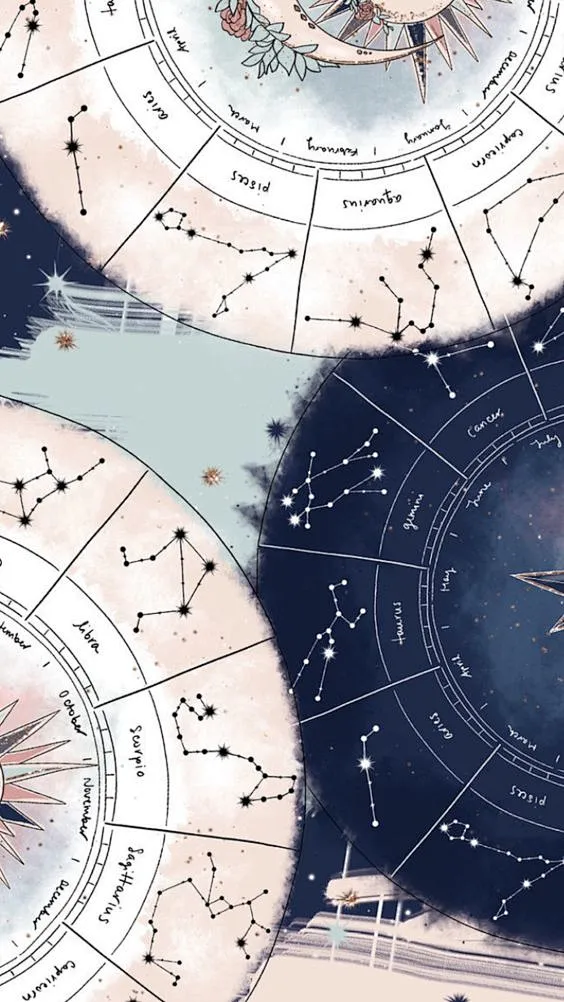 Dark blue and pastel pink astrology chart wallpaper-花瓣网