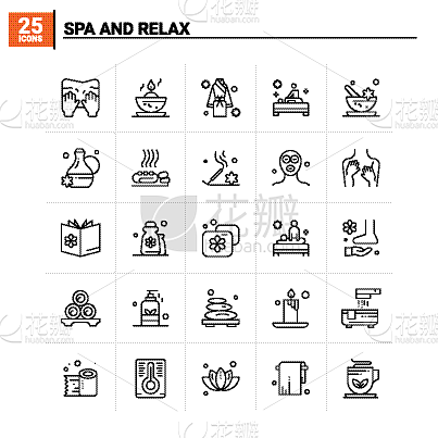 25 spa and relax icon set background