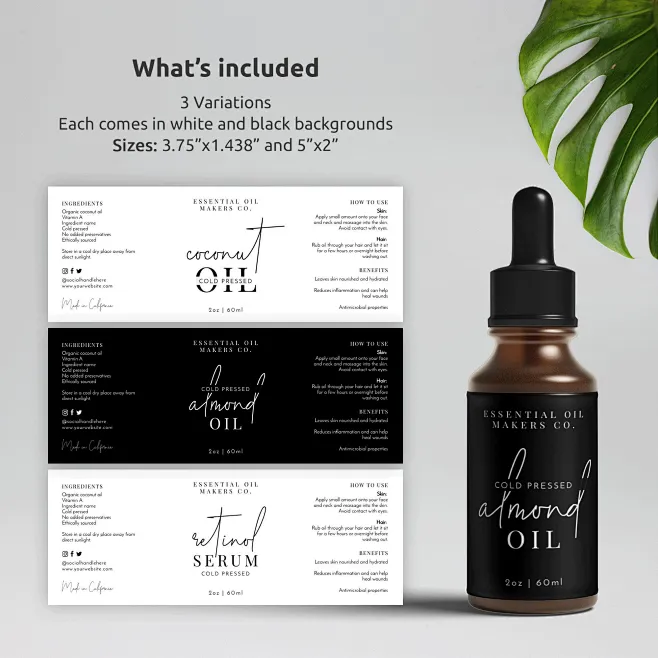 Editable 1 oz, 2 oz, 4 oz Label Template, Minimalist Dropper Bottle ...