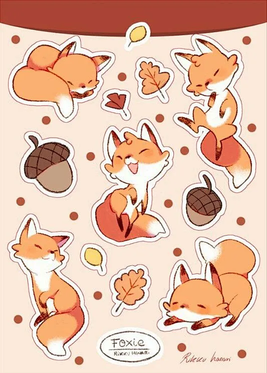 This may contain: the fox sticker sheet is shown with different shapes-花瓣网