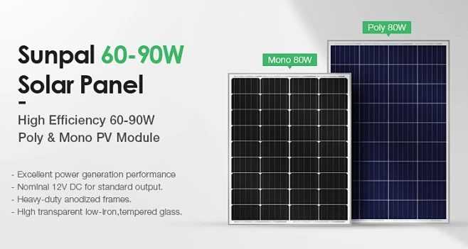 Sunpal Mono Solar Panel Monocrystalline Pv Energy 60w 70w 75w 80w 90w ...