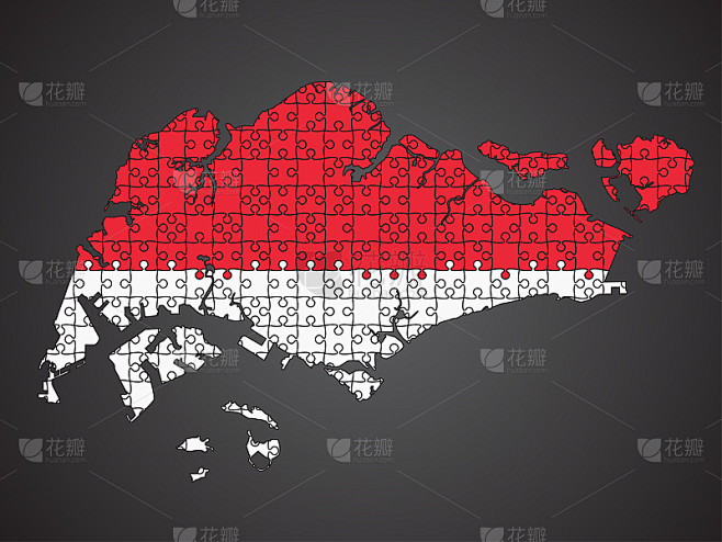 矢量国新加坡，地图制作拼图模板