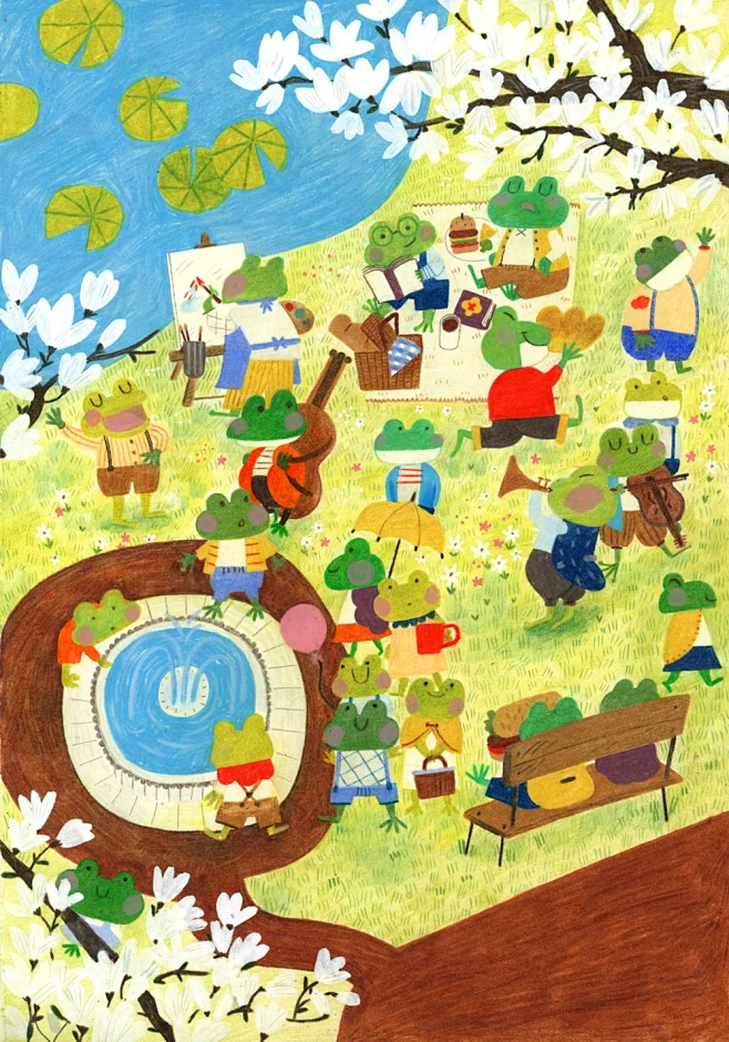 Spring in the Park. Color pencil on paper-花瓣网