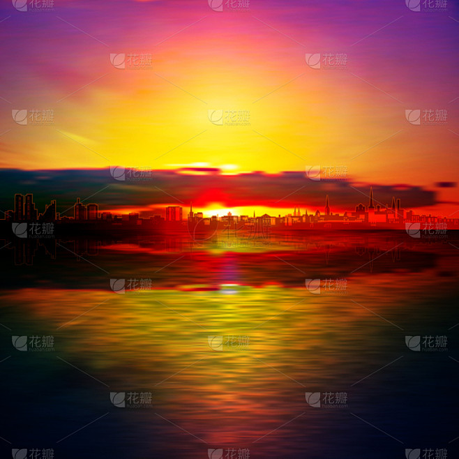 abstract red sunset background with dark clouds