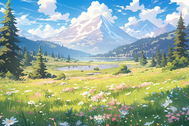 摄图网_402501265_高原草地上小野花二次元风景（企业商用）-花瓣网