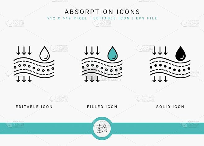 Absorption icons set vector illustration with soli