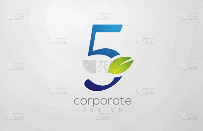 green leaf number 5 five logo icon design template