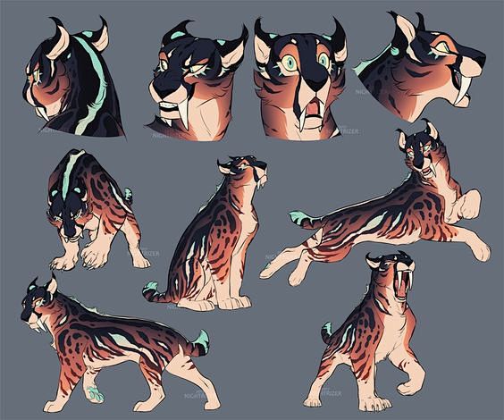 Smilodon Character Sketches by Nightrizer.deviantart.com on @DeviantAr