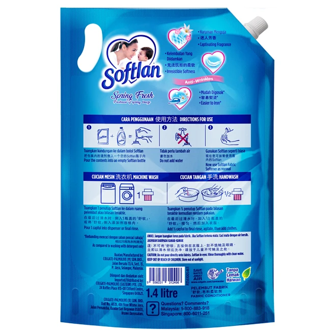 Softlan Anti Wrinkles Spring Fresh (Blue) Fabric Softener 1.4L Refill ...