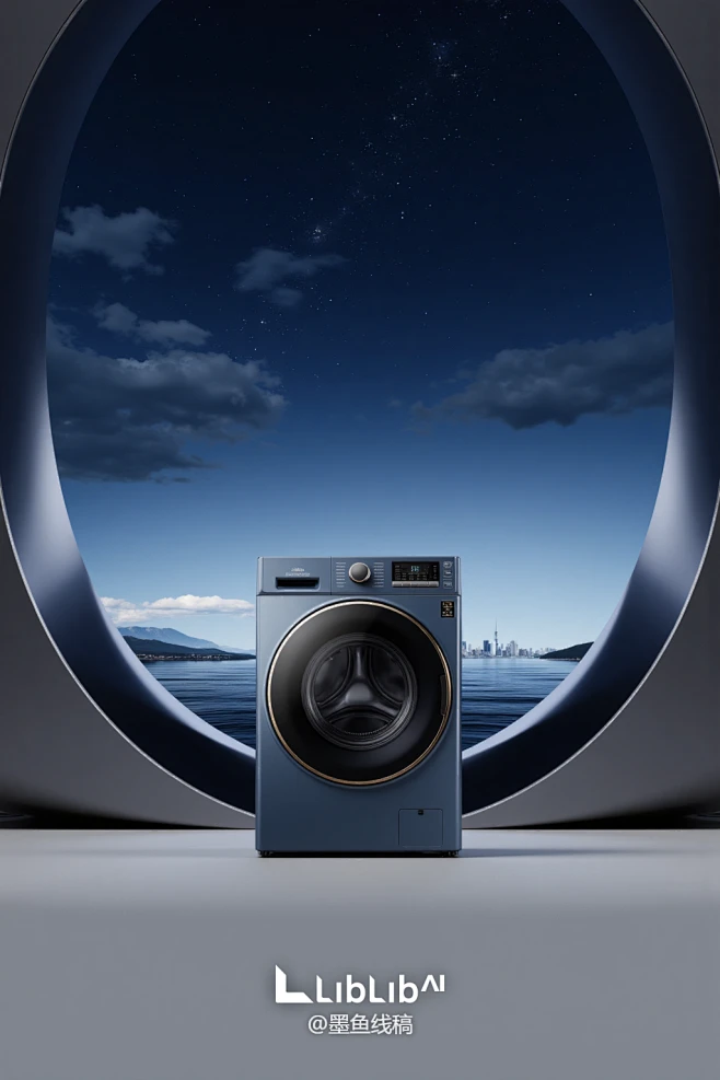 F1超现实电商洗衣机大家电产品场景_室内室外海报KV-LoRA-墨鱼线稿-LiblibAI-花瓣网