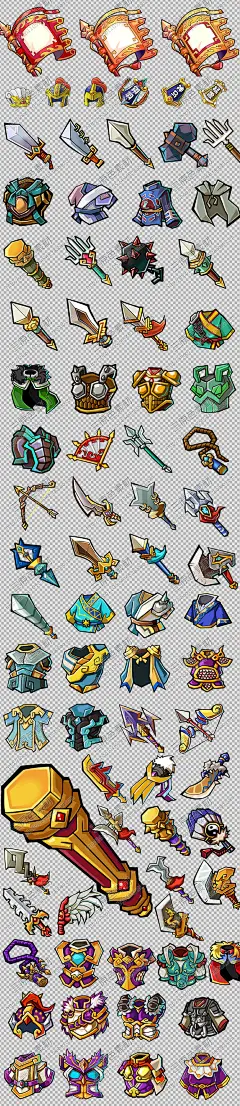 游戏美术素材资源Q版古风武器装备兵器素材UI图标 PNG源文件-花瓣网