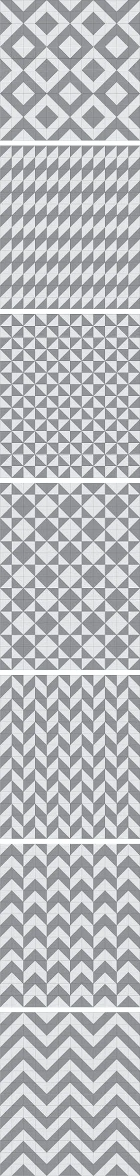 Seven more half-square triangle layout patterns.-花瓣网