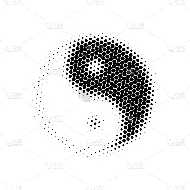 Halftone hexagonal Yin Yang icon. Vector illustrat素材-花瓣网