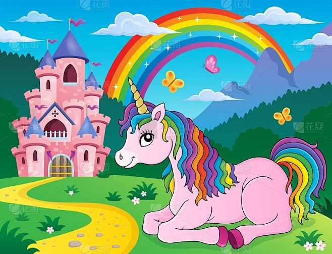 躺着的独角兽主题形象2素材-花瓣网