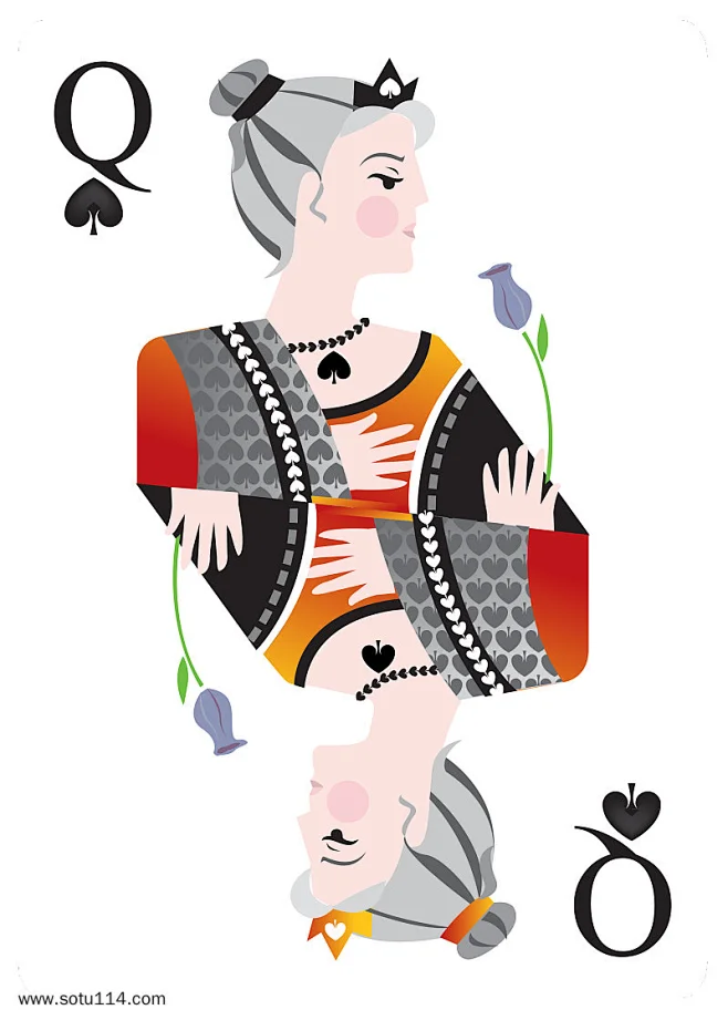 黑桃Q扑克牌卡片-花瓣网