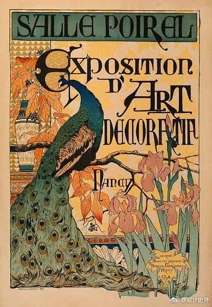 新艺术运动时期的孔雀元素插画海报设计 -花瓣网