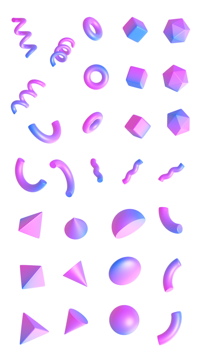 概念三维立体几何矢量图形元素合集包 3d primitives collection