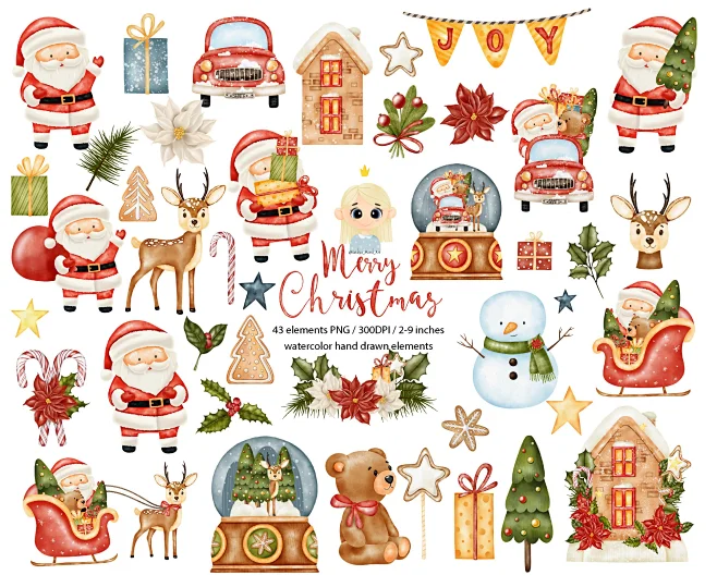 Merry Christmas Watercolor Clipart : Merry Christmas Watercolor Clipart ...