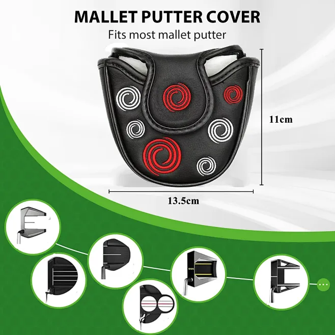 Golf putter head cover, Premium mallet putter headcover with Circle ...