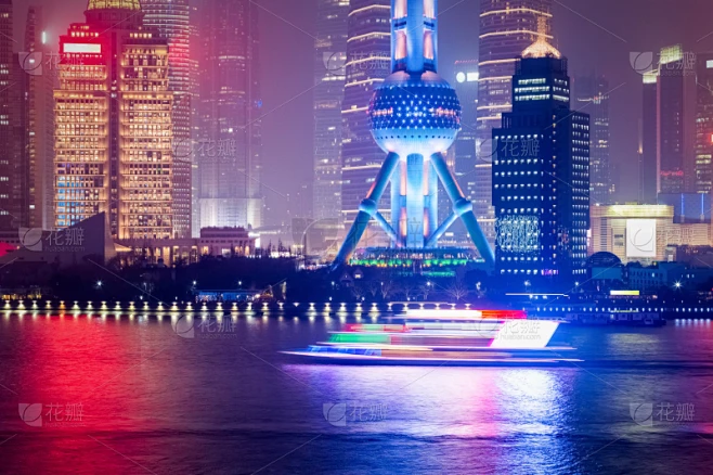 陆家嘴,上海,特写,黄浦江,邮轮,水,水平画幅,夜晚,无人,户外素材-花瓣网