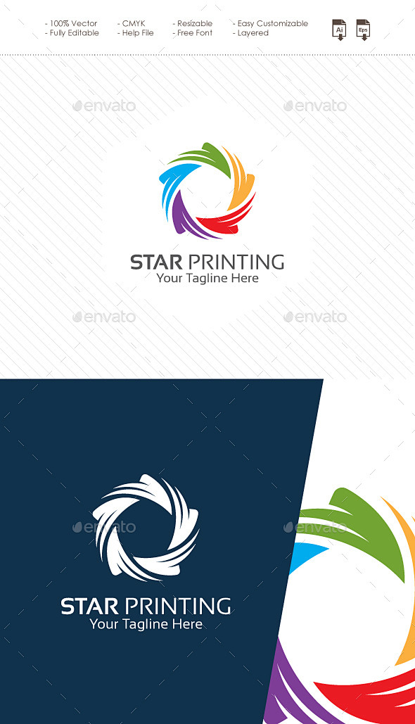 星印刷标志,符号标志模板Star Printing Logo - Symbols Logo Templates机构、品牌、品牌、商业圈,干净 ...
