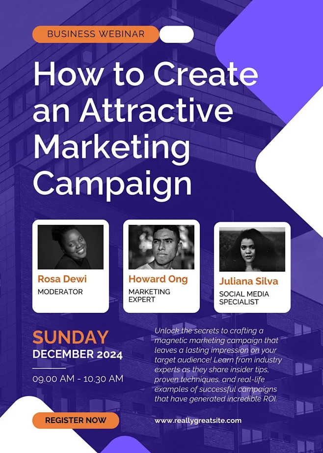 Purple and Orange Modern Attractive Marketing Campaign Business Webinar ...