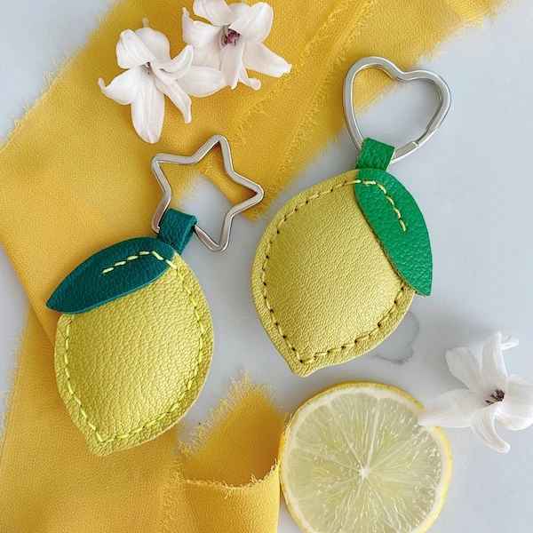 Handmade lemon leather keychain | Handmade lambskin lemon bag charm ...