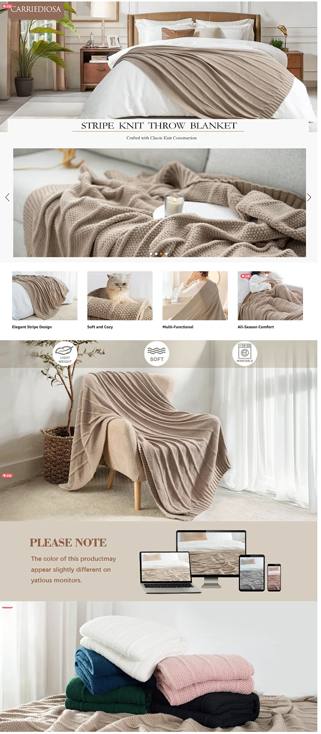 Amazon.com: Carriediosa Knit Throw Blanket for Couch 50" X 60", Soft ...