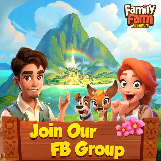 可能是包含下列内容的卡通画：上面的文字是“Family Farm Adventure Join Our FB Group”