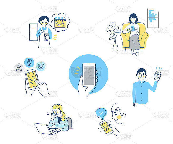 一组各种智能手机使用场景