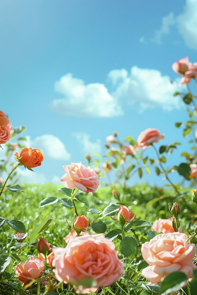 a hd wallpaper with roses on an aerated grass, in the style of ...