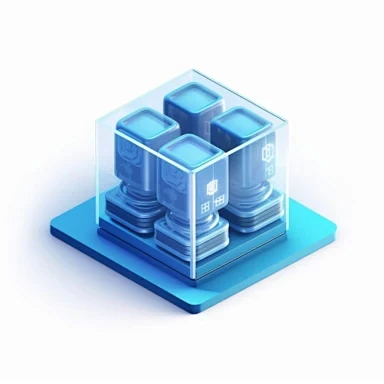 Data service icon, blue color, frosted glass, transparent technological ...