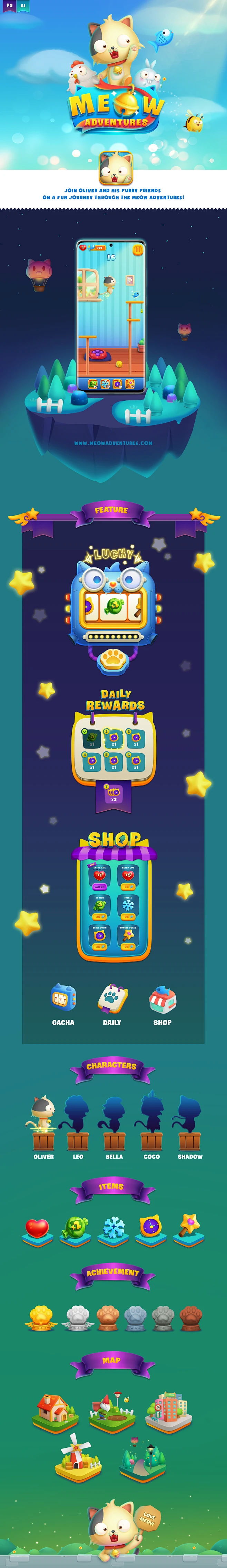 ainmal Cat Character cute icon game jumping map MEOW ADVENTURES mobile ...